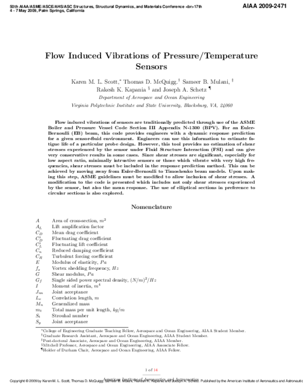 (PDF) Flow-Induced Vibrations of Pressure/Temperature Sensors