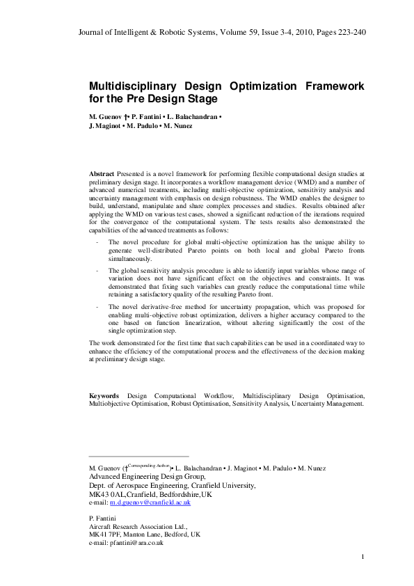 (PDF) Multidisciplinary Design Optimization Framework for the Pre Design Stage