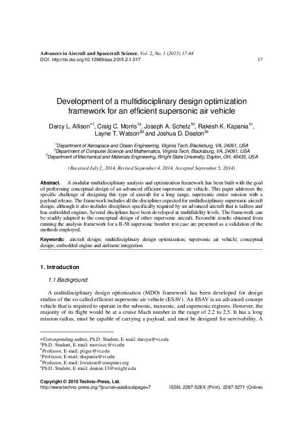 (PDF) Development of a multidisciplinary design optimization framework for an efficient ...