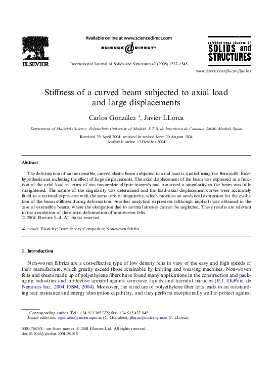 (PDF) Stiffness of a curved beam subjected to axial load and large ...