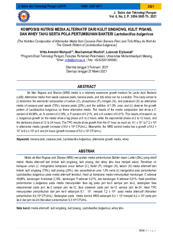 (PDF) KOMPOSISI NUTRISI MEDIA ALTERNATIF DARI KULIT SINGKONG, KULIT ...