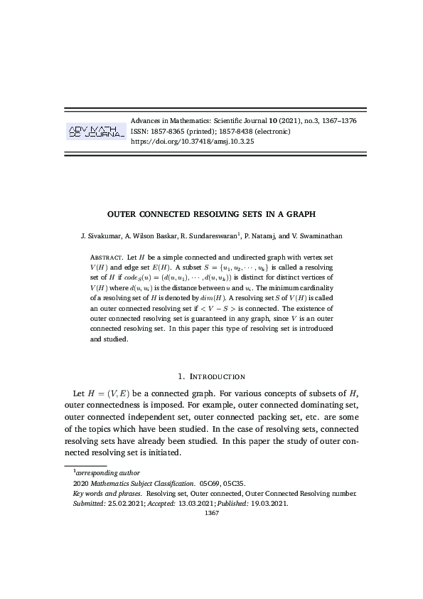 (PDF) Outer Connected Resolving Sets in a Graph