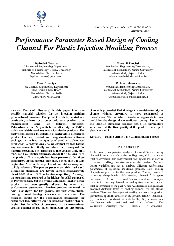 (PDF) Performance Parameter Based Design of Cooling Channel For Plastic ...