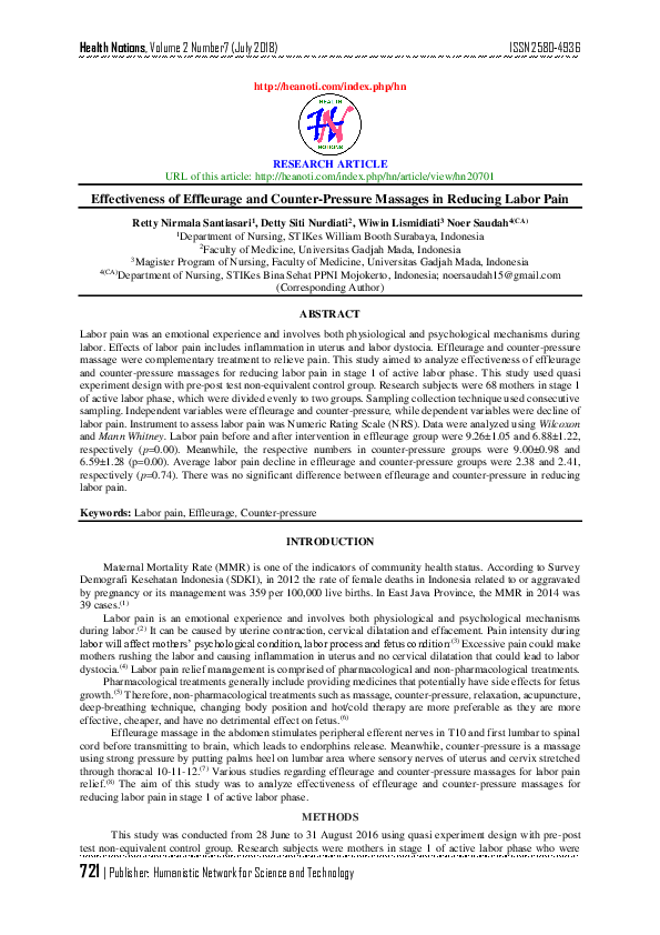 (PDF) Effectiveness of Effleurage and Counter-Pressure Massages in ...