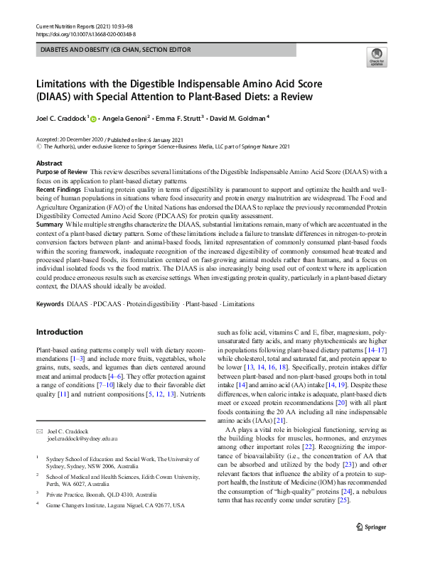 (PDF) Limitations with the Digestible Indispensable Amino Acid Score ...