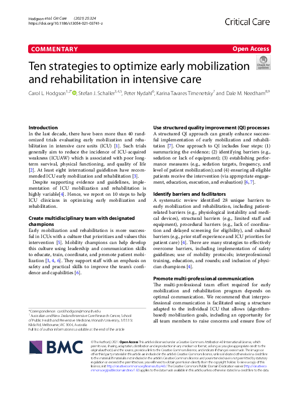 (PDF) Ten strategies to optimize early mobilization and rehabilitation ...