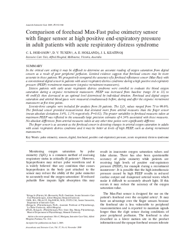 (PDF) Comparison of forehead Max-Fast pulse oximetry sensor with finger ...