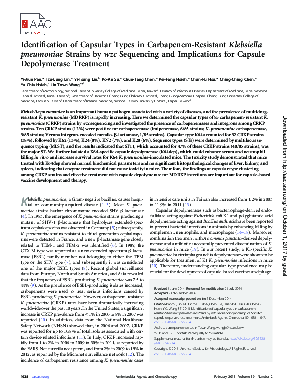 (PDF) Capsular Typing of CRKP via wzc Sequencing