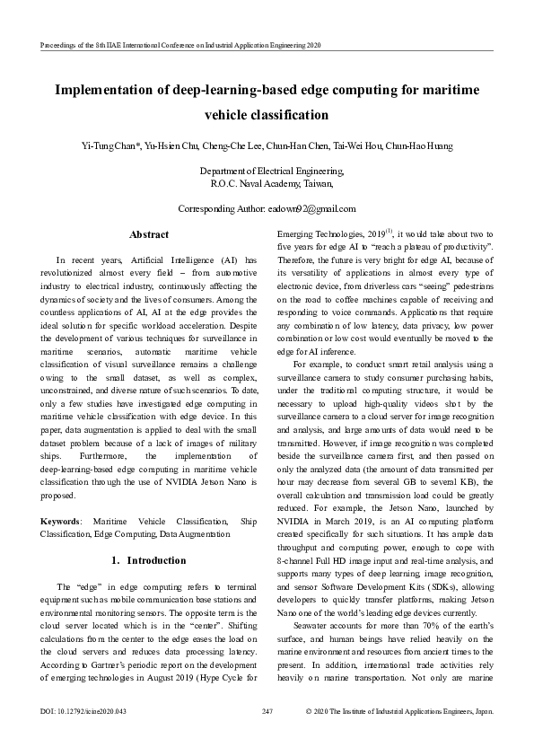 Pdf Implementation Of Deep Learning Based Edge Computing For Maritime