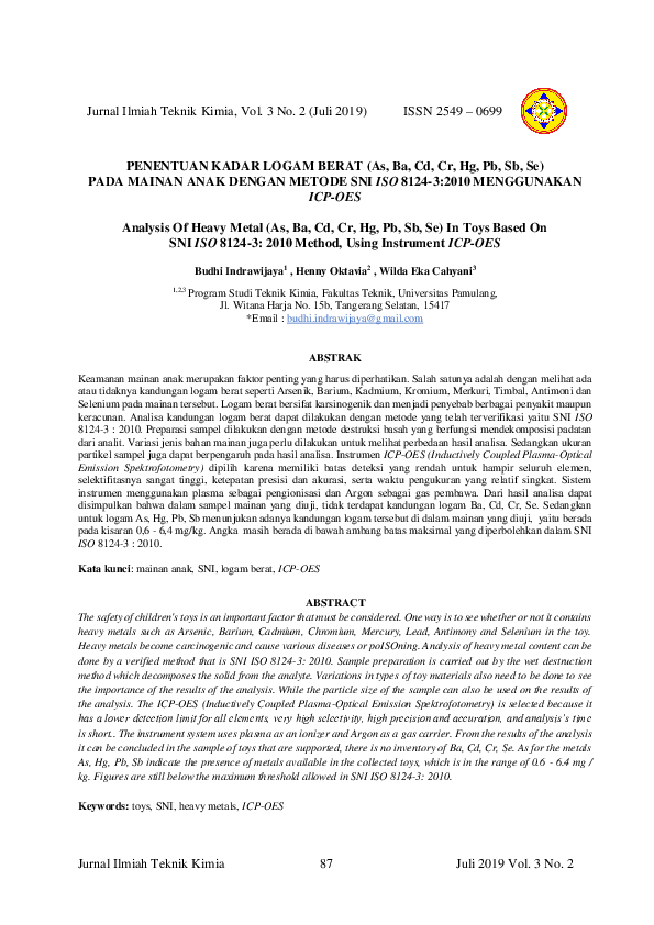 (PDF) SNI ISO 8124-3: 2010 Method, Using Instrument ICP-OES