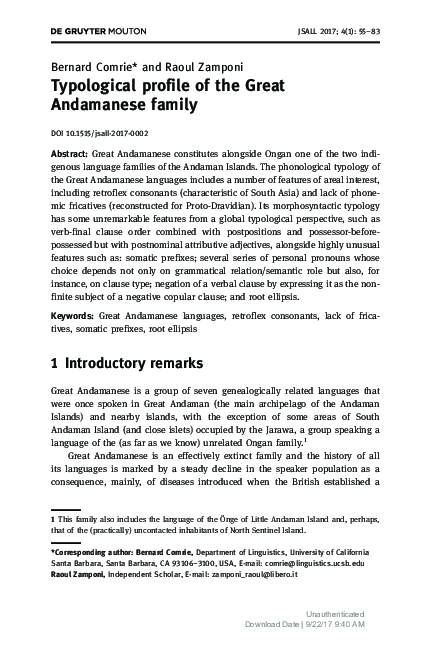 (PDF) Typological profile of the Great Andamanese family