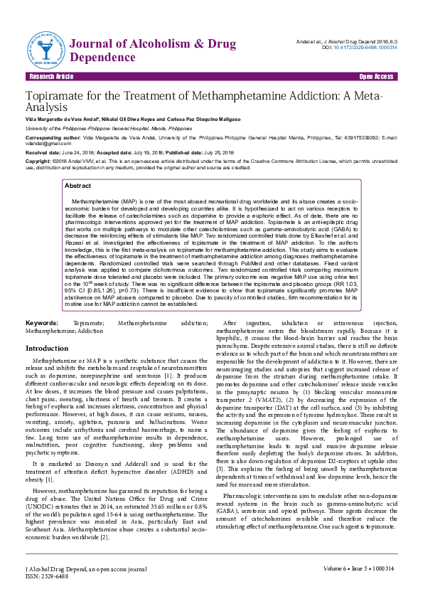 (PDF) Topiramate for the Treatment of Methamphetamine Addiction: A Meta ...