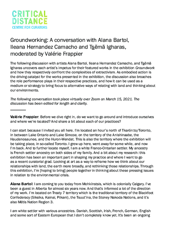 (PDF) Groundworking: A conversation with Alana Bartol, Ileana Hernandez ...