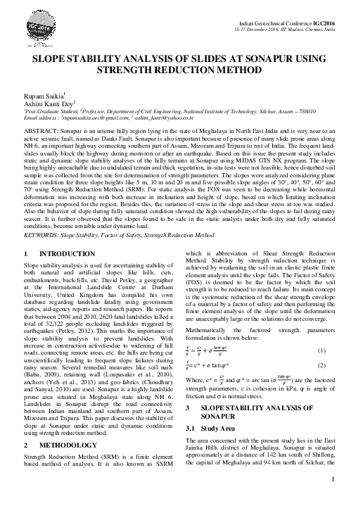 (PDF) Slope Stability Analysis of Slides at Sonapur Using Strength ...