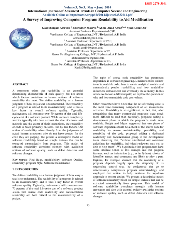 (PDF) A Survey of Improving Computer Program Readability to Aid ...