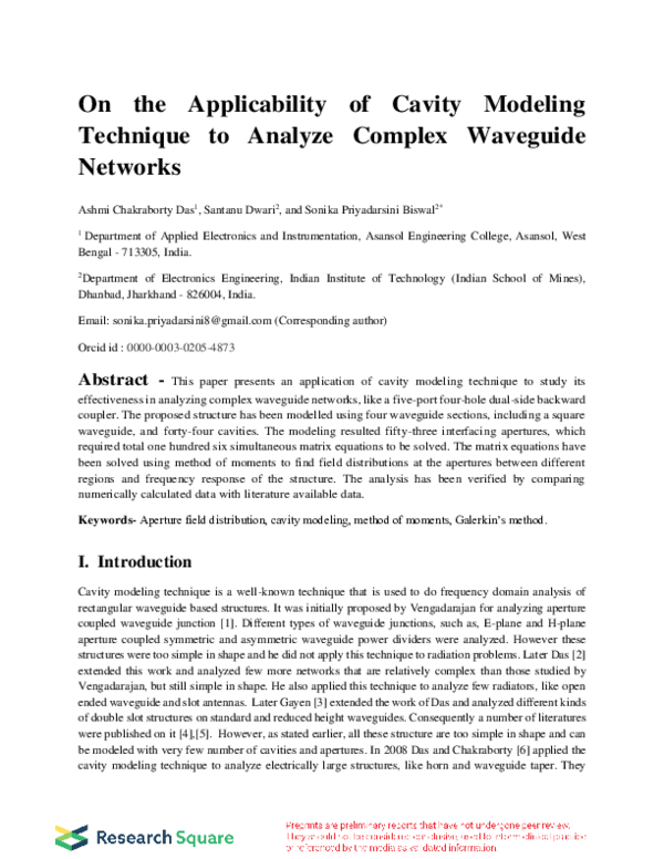 Pdf On The Applicability Of Cavity Modeling Technique To Analyze Complex Waveguide Networks