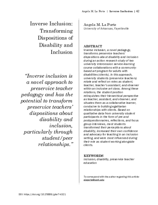 (PDF) Inverse Inclusion: Transforming Dispositions of Disability and ...