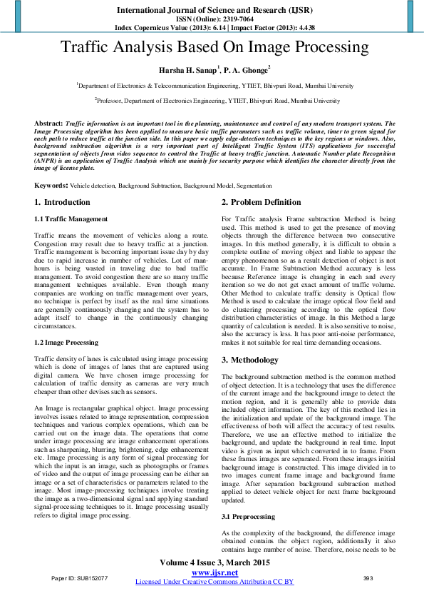 (PDF) Traffic Analysis Based On Image Processing