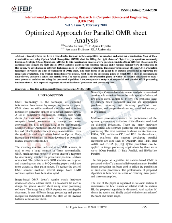 (PDF) Optimized Approach for Parallel OMR sheet Analysis