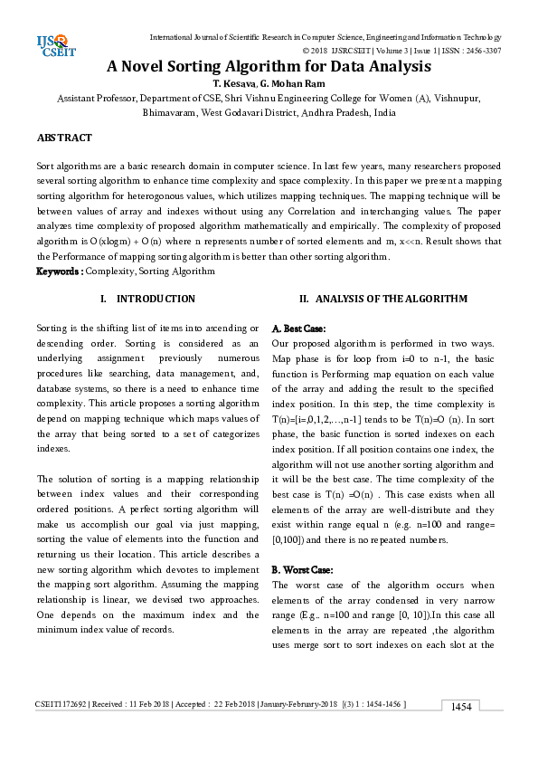 Pdf A Novel Sorting Algorithm For Data Analysis