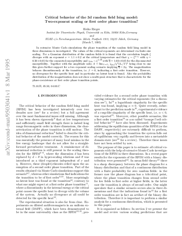 (PDF) Critical behavior of the three-dimensional random-field Ising model: Two-exponent scaling ...