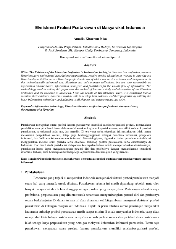 (PDF) Eksistensi Profesi Pustakawan di Masyarakat Indonesia