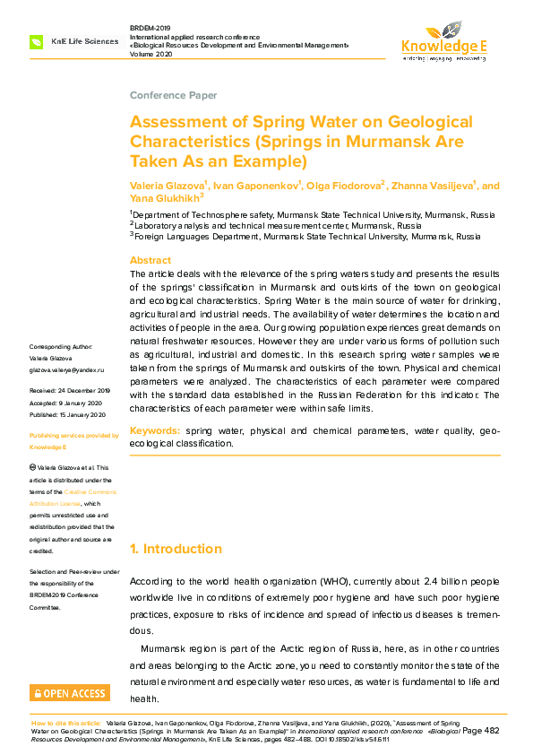 (PDF) Assessment of Spring Water on Geological Characteristics (Springs ...