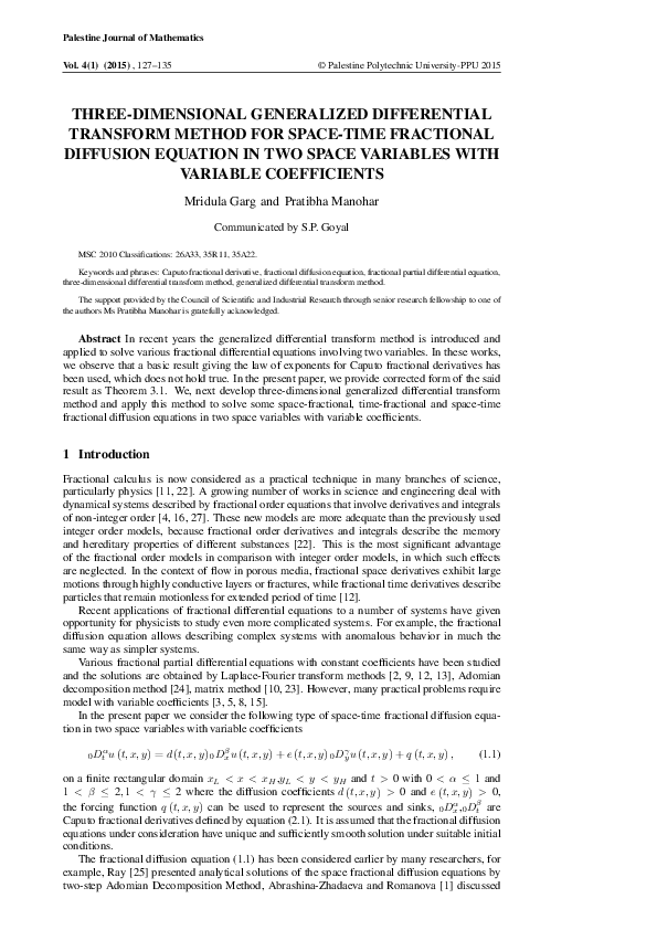 (PDF) Three-Dimensional Generalized Differential Transform Method for Space-Time Fractional ...