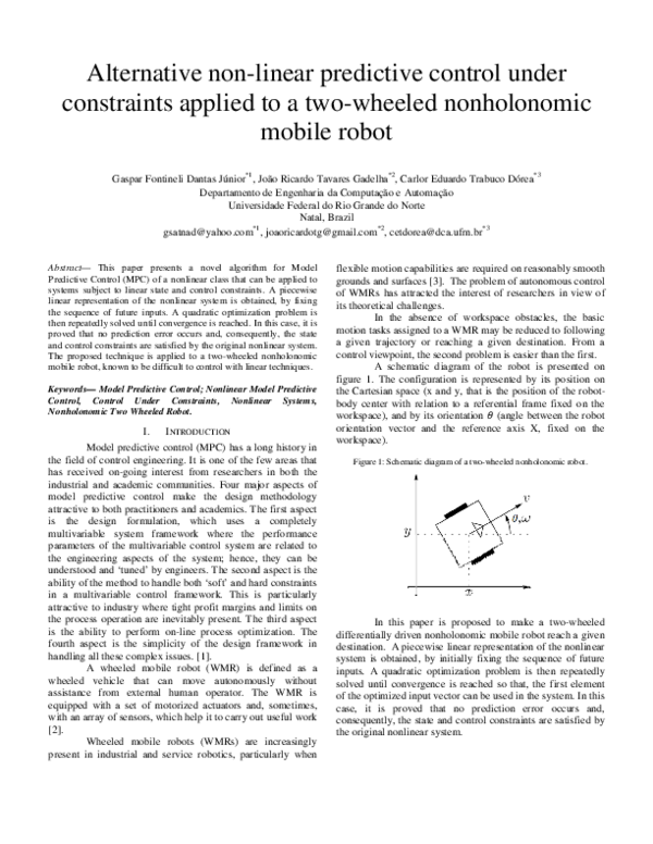 (PDF) Alternative non-linear predictive control under constraints applied to a two-wheeled ...