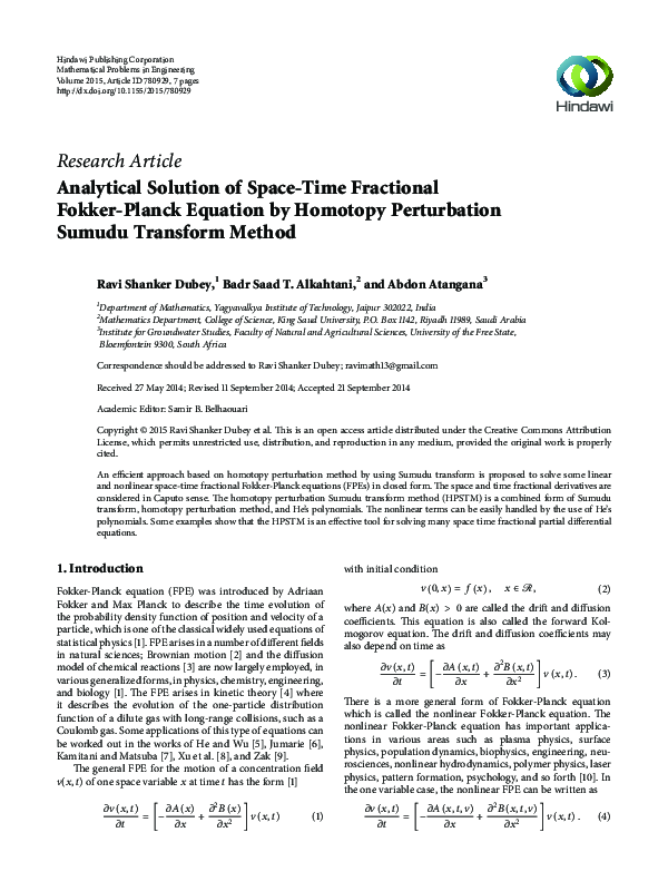 Pdf Analytical Solution Of Space Time Fractional Fokker Planck