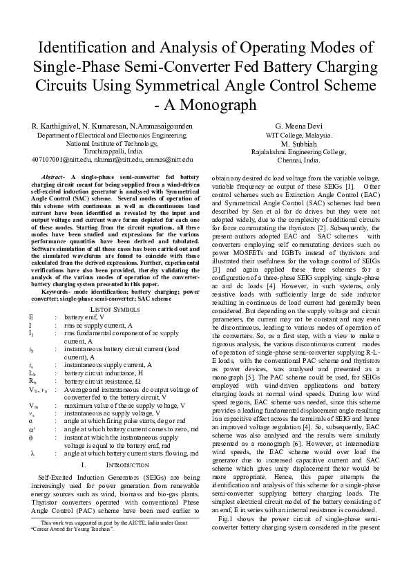 (PDF) Identification and Analysis of Operating Modes of Single-Phase ...