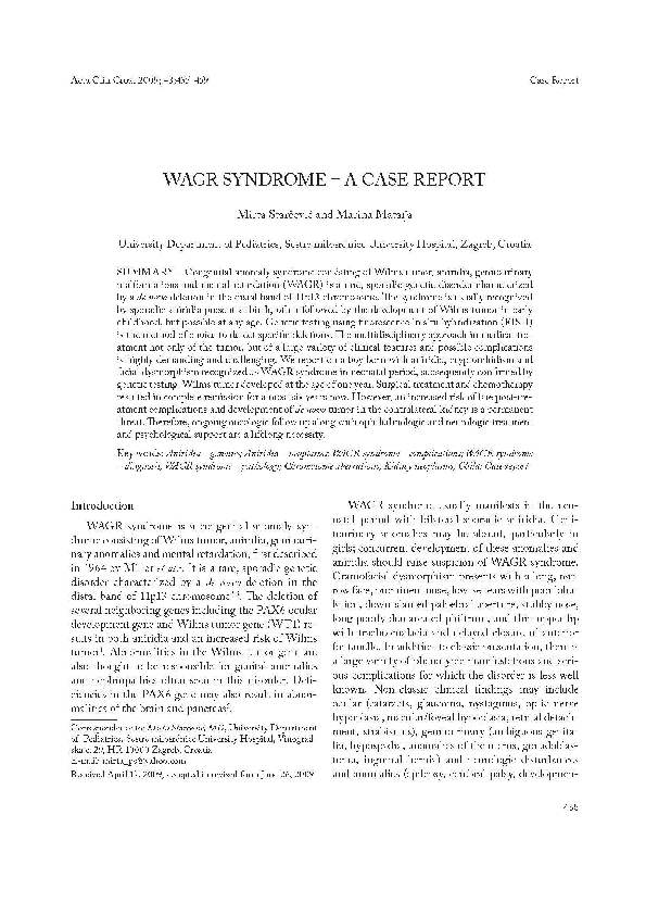 (PDF) WAGR syndrome--a case report | Marina Mataija - Academia.edu