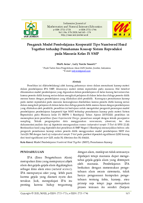 (PDF) Pengaruh Model Pembelajaran Kooperatif Tipe Numbered Heads Together (NHT)Terhadap Motivasi ...