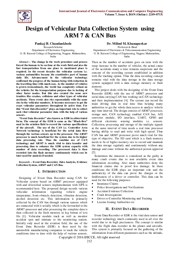 (PDF) Design of Vehicular Data Collection System using ARM 7 & CAN Bus