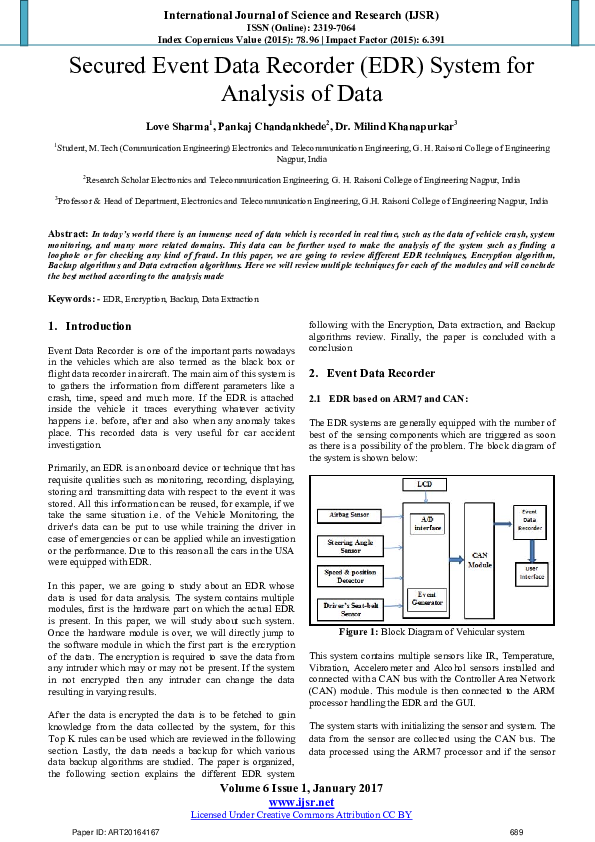 (PDF) Secured Event Data Recorder (EDR) System for Analysis of Data