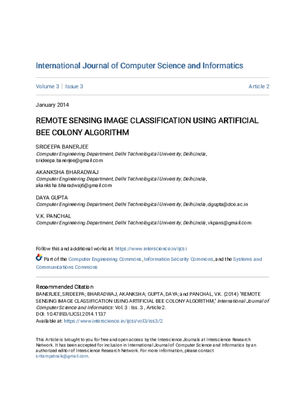 (PDF) Remote Sensing Image Classification Using Artificial Bee Colony Algorithm