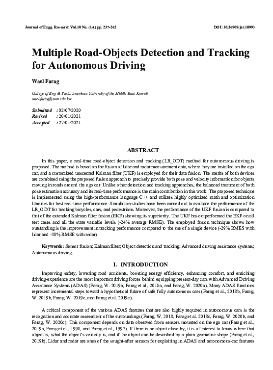 (PDF) Multiple Road-Objects Detection and Tracking for Autonomous Driving
