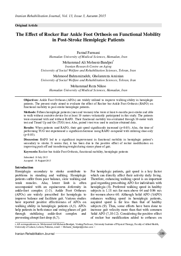 (PDF) The Effect of Rocker Bar Ankle Foot Orthosis on Functional ...
