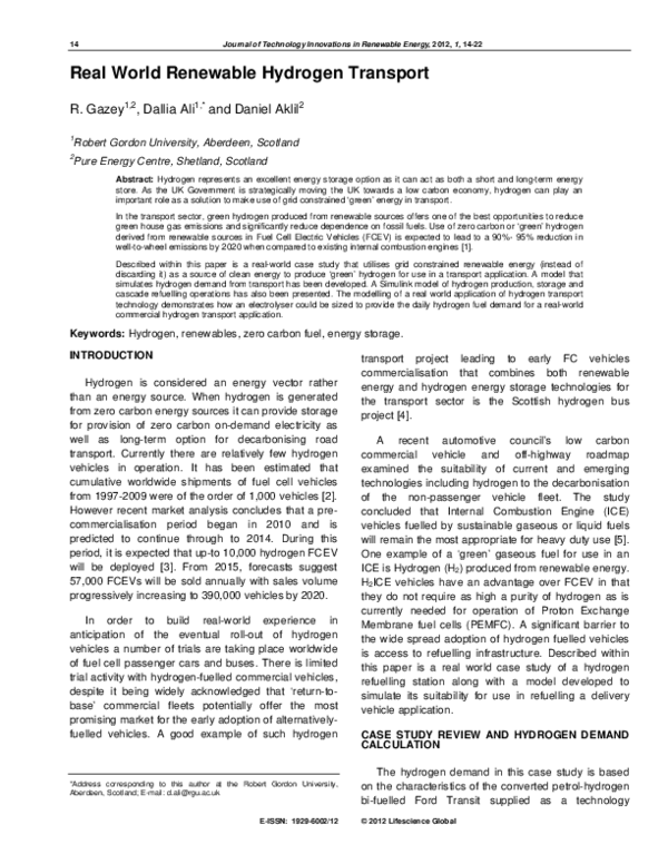 (PDF) Real World Renewable Hydrogen Transport