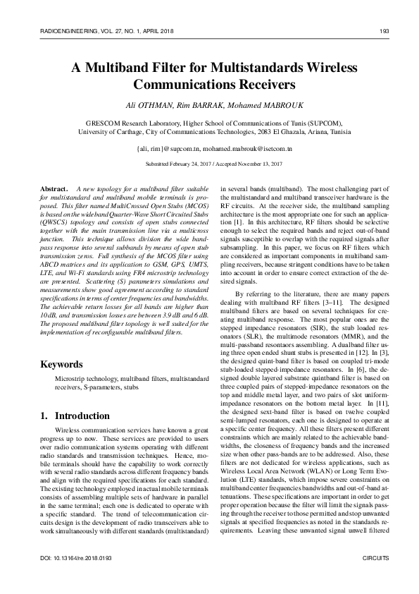 (PDF) A Multiband Filter for Multistandards Wireless Communications ...