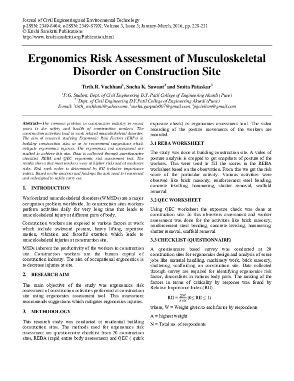 (PDF) Ergonomics Risk Assessment of Musculoskeletal Disorder on ...