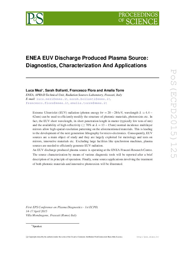 (PDF) Enea Euv Discharge Produced Plasma Source: Diagnostics, Characterization And Applications