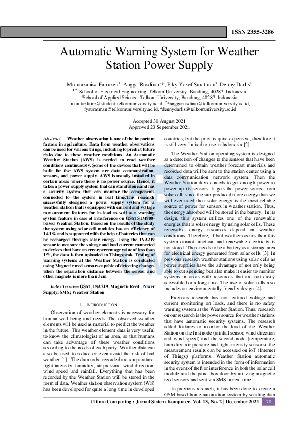 (PDF) Automatic Warning System for Weather Station Power Supply
