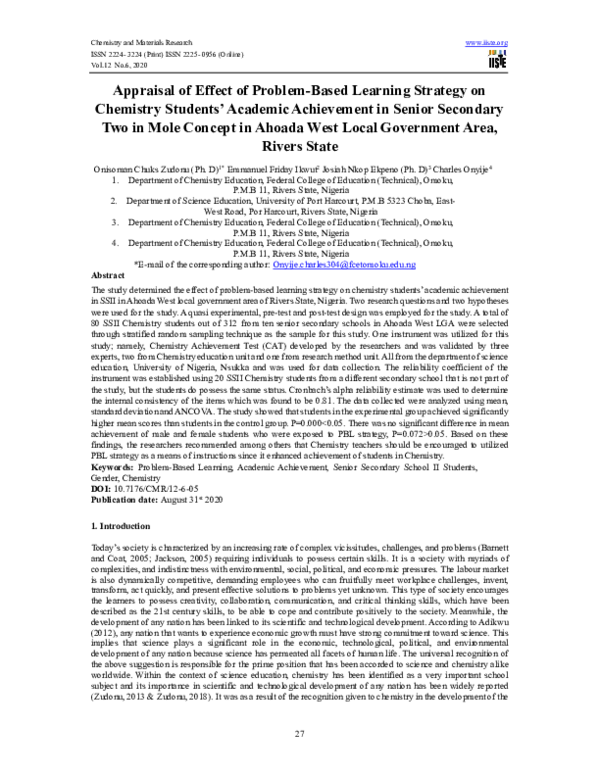 (PDF) Appraisal of Effect of Problem-Based Learning Strategy on ...