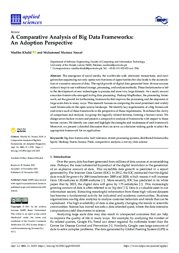 (PDF) A Comparative Analysis of Big Data Frameworks: An Adoption Perspective