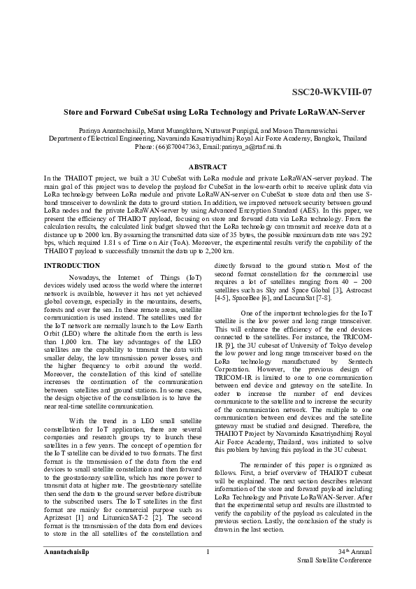 Pdf Store And Forward Cubesat Using Lora Technology And Private Lorawan Server