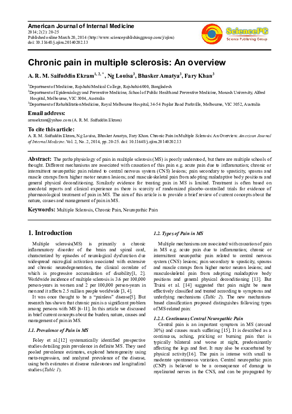 (PDF) Chronic Pain in Multiple Sclerosis: An Overview