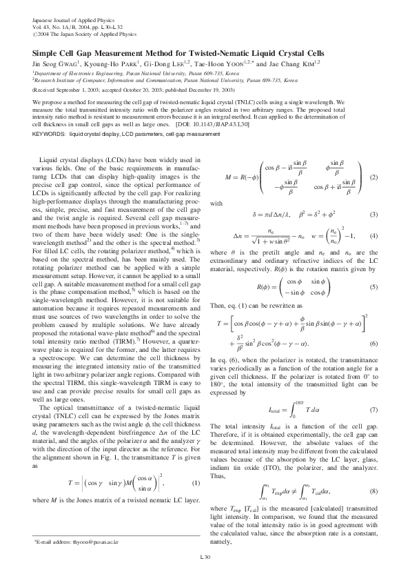 (PDF) Simple Cell Gap Measurement Method for Twisted-Nematic Liquid ...