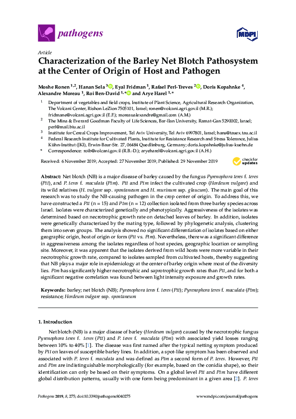(PDF) Characterization of the Barley Net Blotch Pathosystem at the ...