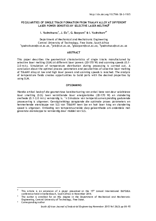 (PDF) Peculiarities of Single Track Formation from TI6AL4V Alloy at ...